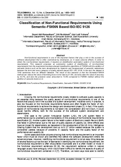 Classification Of Non Functional Requirements Using Semantic Fsknn