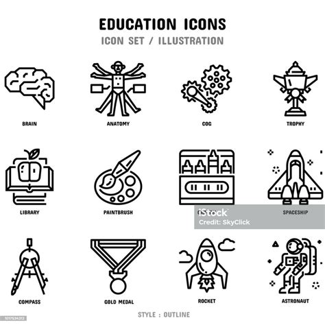 교육 아이콘 세트 웹 디자인 및 벡터 일러스트 레이 션 12 아이콘 설정 우주 비행사에 대한 스톡 벡터 아트 및 기타 이미지 우주 비행사 1위 교육 Istock