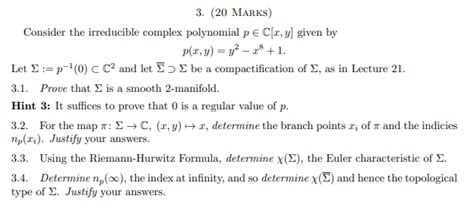 Consider The Irreducible Complex Polynomial P∈c[x Y]