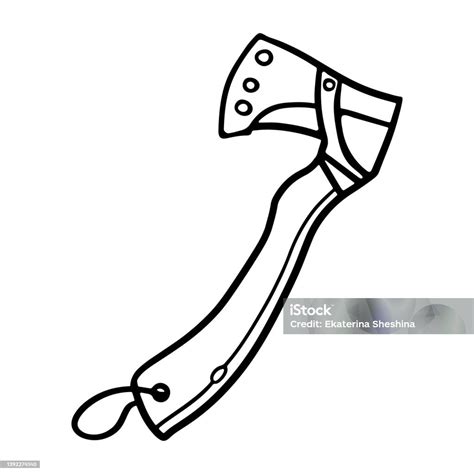 도끼 윤곽선 낙서 흰색 배경에 고립 된 벡터 일러스트레이션 캠핑과 부시 크래프트 아이템 건설 장비에 대한 스톡 벡터 아트 및 기타 이미지 건설 장비 검은색 관광