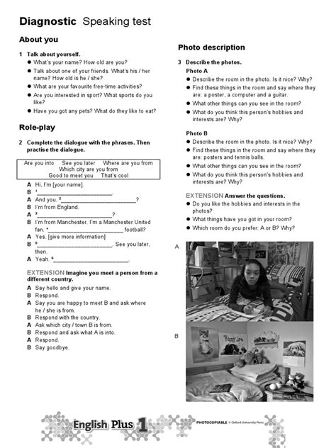 Diagnostic Speaking Test About You Photo Description Pdf