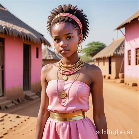 Royal African Teen In Pink Tribal Dress With Gold Jewelry Sdxl Free