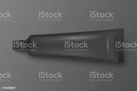 벡터 3d 사실적인 플라스틱 금속 블랙 튜브 아이콘 클로즈업 검은 배경에 격리 화장품 연고 크림 치아 페이스트 포장 모형을 위한 치약의 디자인 템플릿 맨 위 보기 3차원