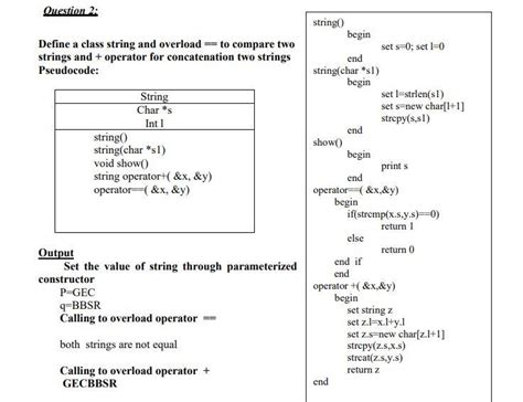 Solved Question 2 Define A Class String And Overload To