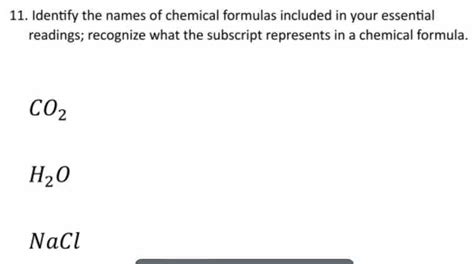 Solved Identify The Names Of Chemical Formulas Included In Your Essential Readings