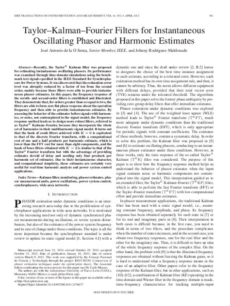 Pdf Taylorkalmanfourier Filters For Instantaneous Oscillating