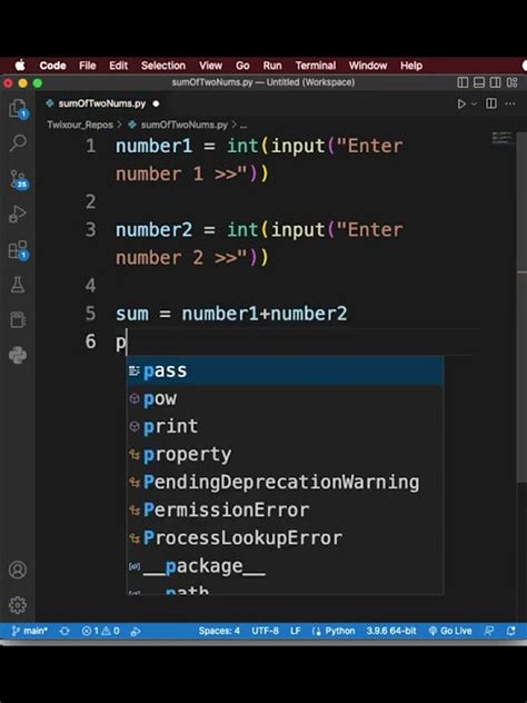 Sum Of Two Numberswith User Input Python Pythontutorial Viral Youtubeshorts Coding