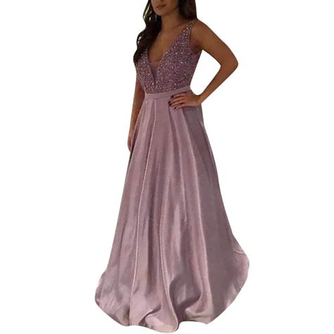 Elegant Dress Vestidos Women Sequin Prom Party Ball Gown Sexy Evening V