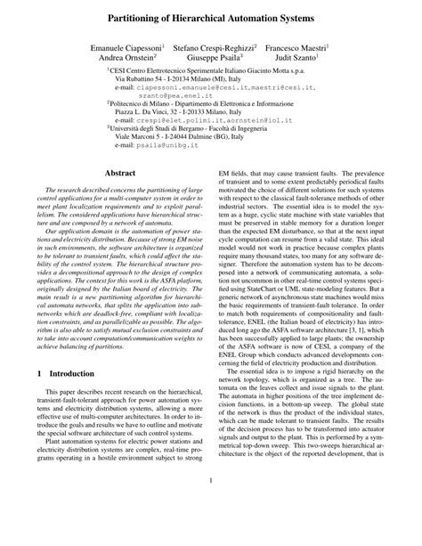 Pdf Partitioning Of Hierarchical Automation Systems
