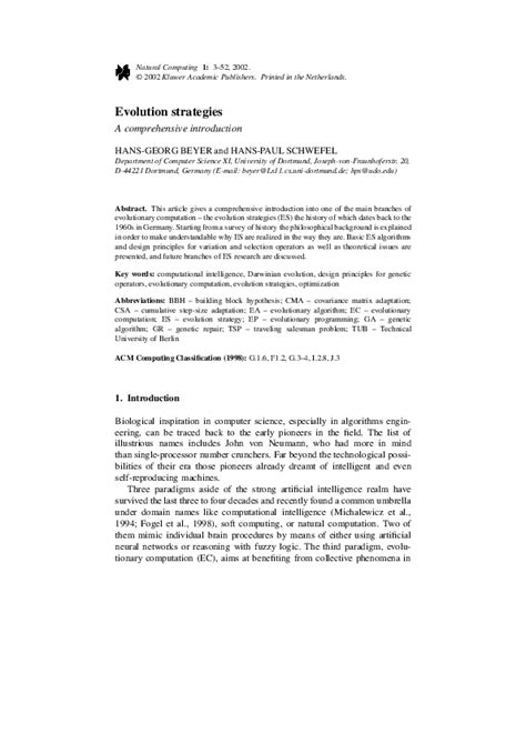 Pdf Evolution Strategies A Comprehensive Introduction