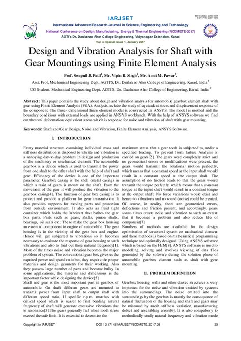 Pdf Design And Vibration Analysis For Shaft With Gear Mountings Using