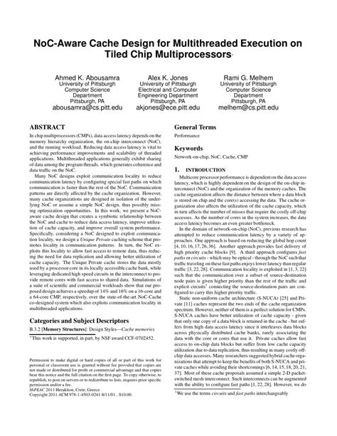PDF NoC Aware Cache Design For Multithreaded Execution On Tiled Chip Multiprocessors