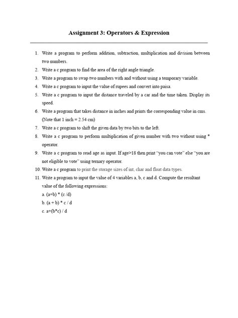 Assignment 3 Operators And Expression Pdf