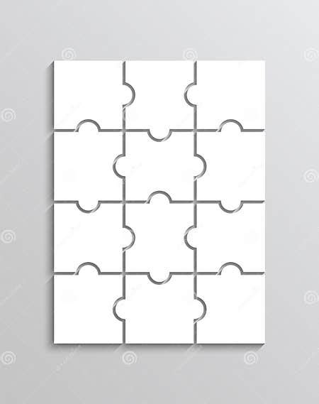 Jigsaw Outline Grid 4x3 Elements Puzzle With 12 Pieces Portrait Orientation Stock Vector