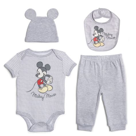 Disney Mickey Mouse Infant Clothes Set 4 Piece Bodysuit Pants Bib