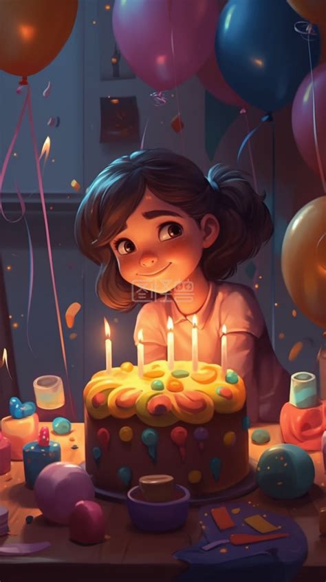 手绘女孩生日场景 背景素材图片 图怪兽