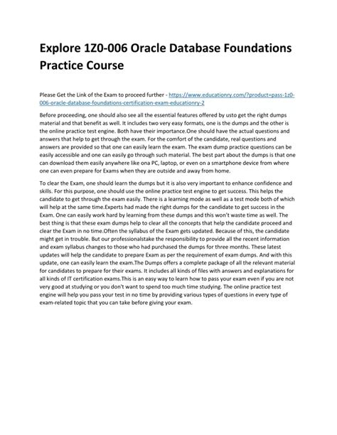 Ppt Explore 1z0 006 Oracle Database Foundations Practice Course Powerpoint Presentation Id