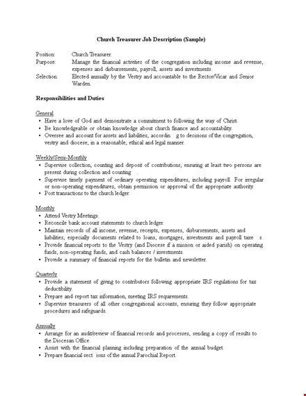Church Treasurer Job Description Financial Responsibilities For Church Operations Vestry