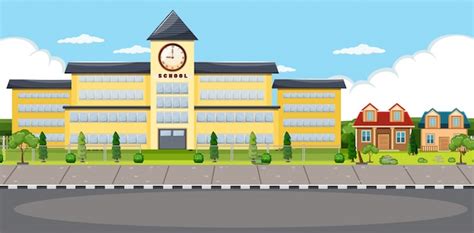 Premium Vector Road In Front Of School Scene