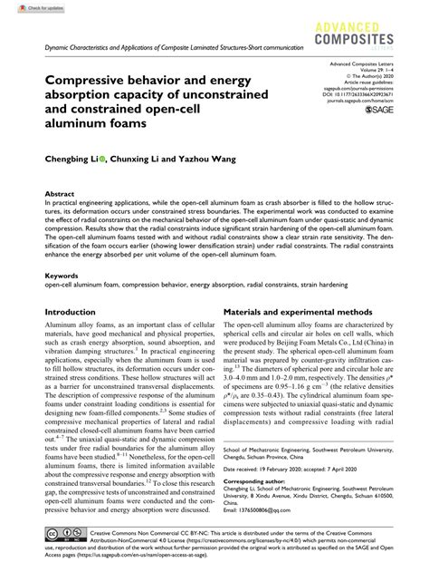Pdf Compressive Behavior And Energy Absorption Capacity Of Unconstrained And Constrained Open