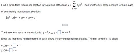 solved find a three term recurrence relation for solutions