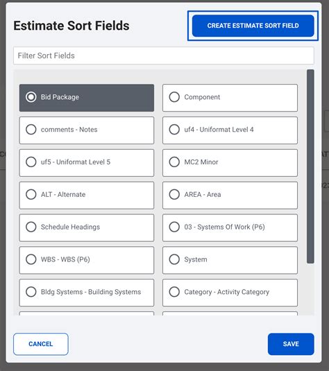 managing estimate sort fields and codes ediphi help center