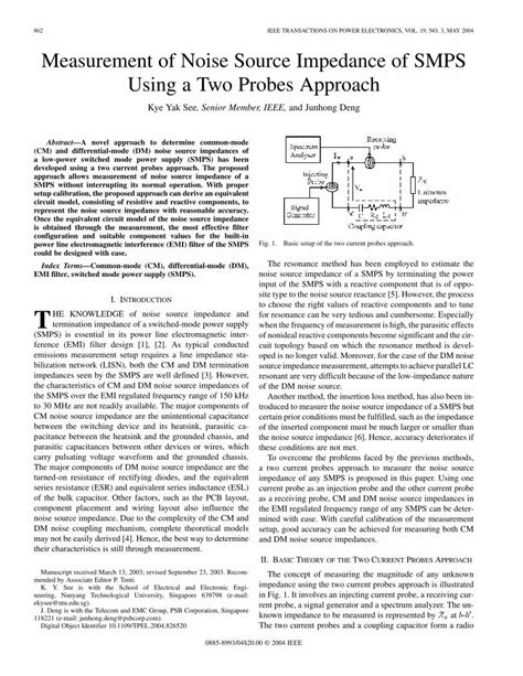 Pdf Measurement Of Noise Source Impedance Of Smps Using A Two Probes