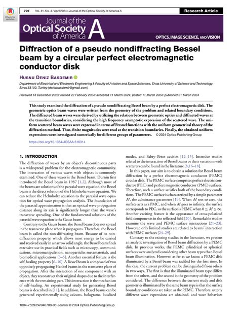 Diffraction Of A Pseudo Nondiffracting Bessel Beam By A Circular Perfect Electromagnetic