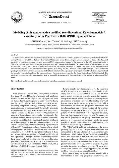 Pdf Modeling Of Air Quality With A Modified Two Dimensional Eulerian