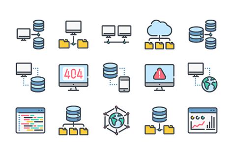 Network Development And Hosting Related Color Line Icon Set Server And Database Linear Icons