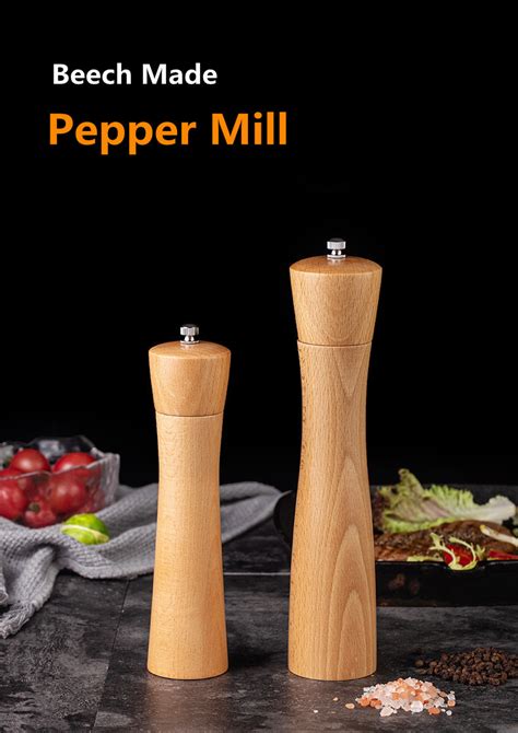 Мелничка за сол и черен пипер мелница за пипер за подправки от масивно дърво със здрава