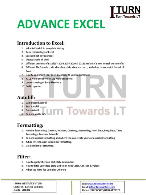 Ms Excel Syllabus Pdf Pdf Microsoft Excel Software