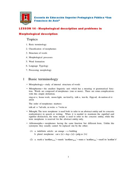 Lesson 14 Morphological Description And Problems In Morphological