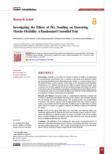 Pdf Investigating The Effects Of Dry Needling On Hamstring Muscles Flexibility A Randomized