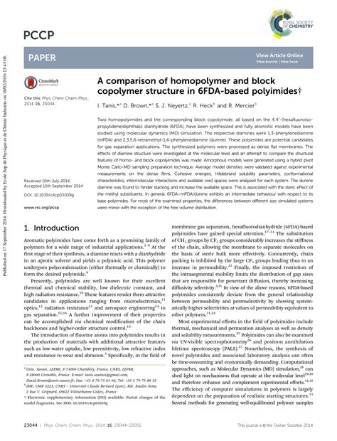 Pdf A Comparison Of Homopolymer And Block Copolymer Structure In 6fda Based Polyimides