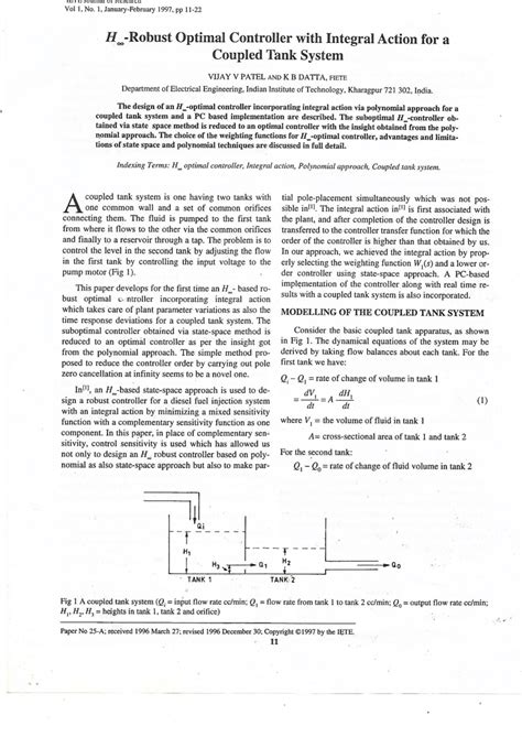 PDF H Robust Optimal Controller With Integral Action For A Coupled