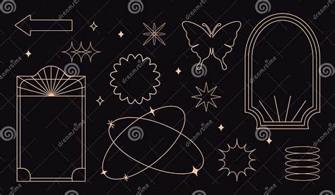 Vector Set Of Linear Minimalistic Aesthetic Frames Borders Geometric Shapes With Stars In Boho