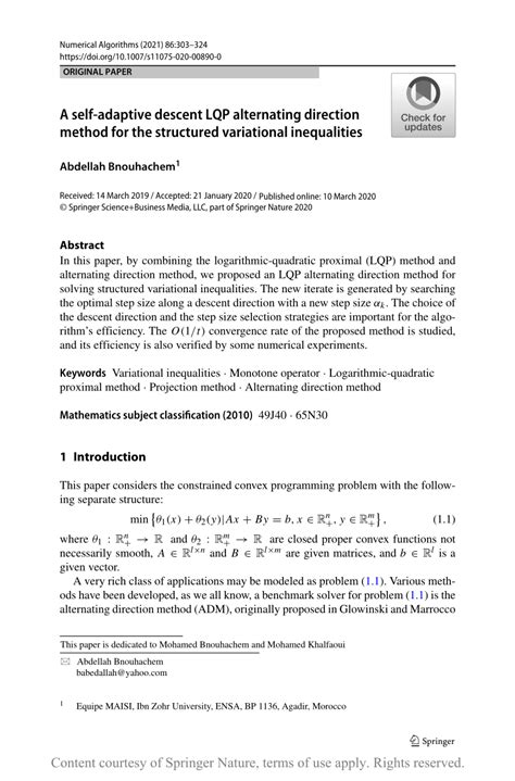 A Self Adaptive Descent Lqp Alternating Direction Method For The Structured Variational