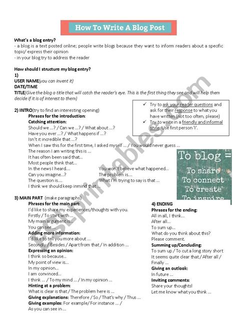 How To Write A Blog Post Esl Worksheet By Esl Sk