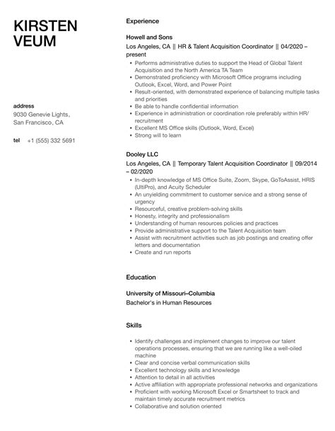 Talent Acquisition Coordinator Resume Samples Velvet Jobs