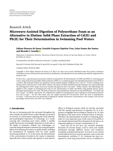 Pdf Microwave Assisted Digestion Of Polyurethane Foam As An Alternative To Elution Solid