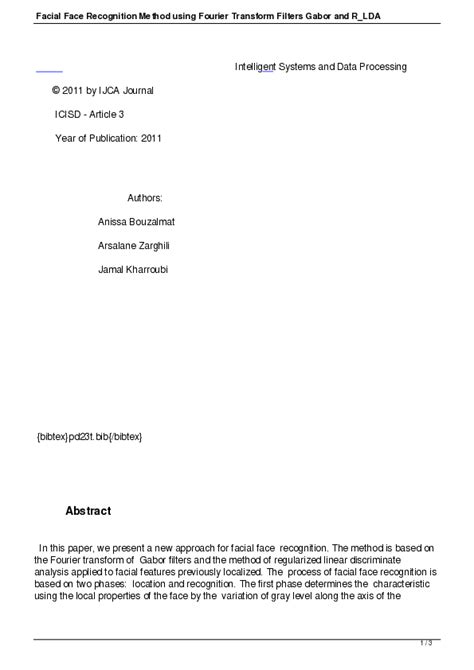 Pdf Fourier Transform In Facial Recognition