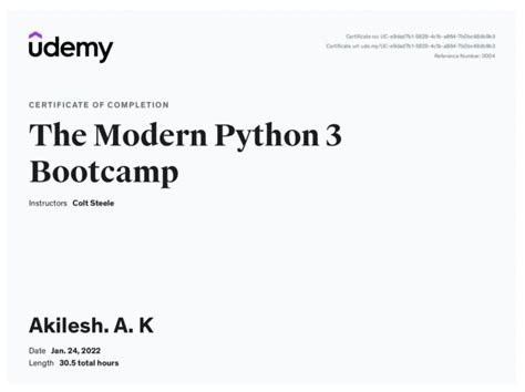 akilesh a k on linkedin i am happy to share that i have completed a python certificate in udemy