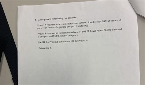 solved 4 a company is considering two projects project a