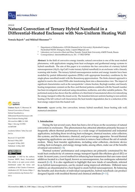 Pdf Natural Convection Of Ternary Hybrid Nanofluid In A Differential Heated Enclosure With Non