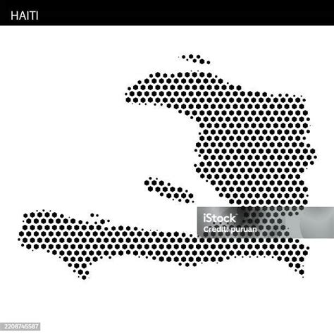 육각형 점선 텍스처 디자인이 있는 아이티의 상세한 흑백 지도 개요 0명에 대한 스톡 벡터 아트 및 기타 이미지 0명 경계 과학 Istock