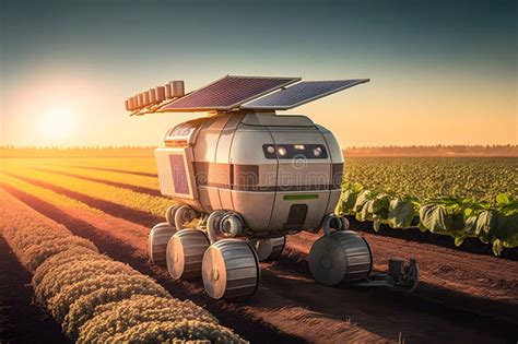 Solar Powered Robot Sowing And Harvesting Crops In A Field Of