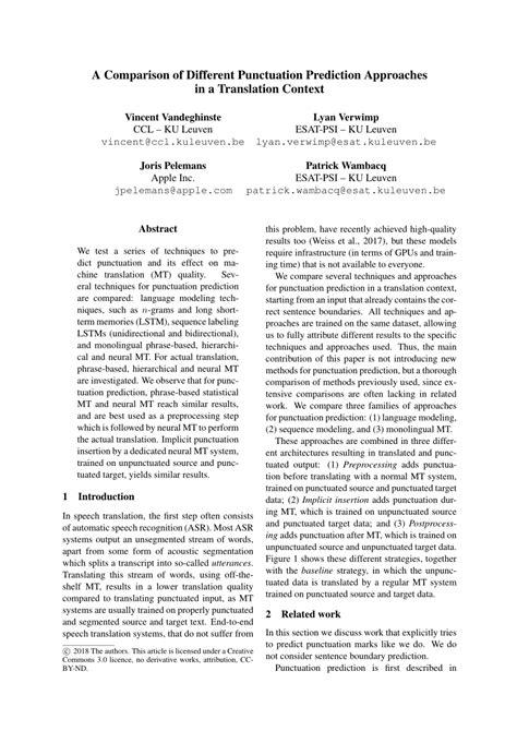 Pdf A Comparison Of Different Punctuation Prediction Approaches In A Translation Context