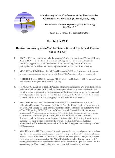 Resolution Ix 11 Revised Modus Operandi Of The Scientific And Technical