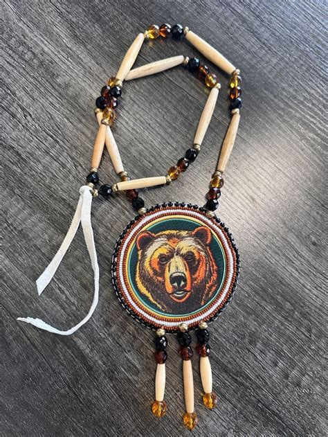 Bear Medallion Beadwork Native American Made Etsy In 2024 Bead Work